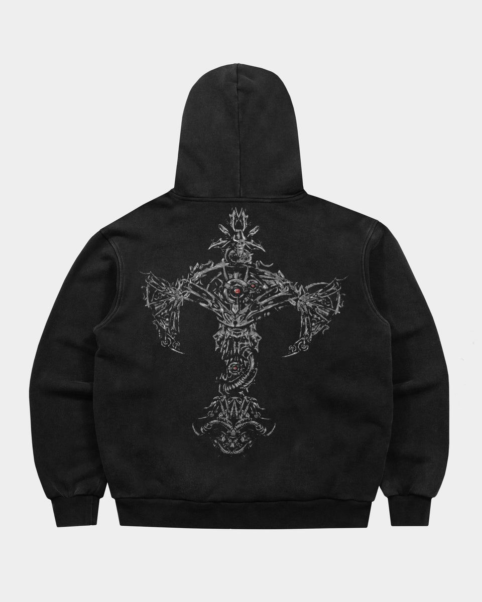 CYBORG CROSS ZIP-UP HOODIE – UNWANTED